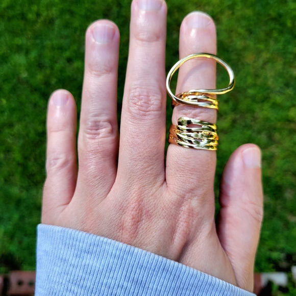 Jewelry | Golden Abstract Art 2 Piece Ring Set Adjustable Bands | Poshmark